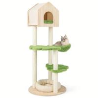 China 55 Inch Tall Cat Climbing Stand with Sisal Scratching Posts and Soft Cat Bed for Indoor Kittens for sale