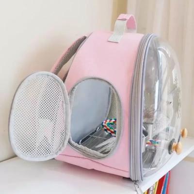China Portable Fashion Bird Backpack with Zipper Closure Plastic Bubble Cage for Outdoor Travel Hiking for Birds and Parrots for sale