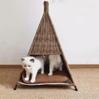 China Rattan Cat Nest Triangle Tent Dog Kennel All Seasons Universal Summer Cool Nest Breathable Cat Supplies for sale