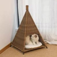 China Rattan Cat Nest Triangle Tent Dog Kennel All Seasons Universal Summer Cool Nest Breathable Cat Supplies for sale