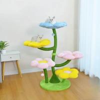 China Luxury Small-Size Wood Cat Climbing Frame Nest Rack Sisal Pet Scratch Pillar with Flower Toy No Land Occupation Packed in Carton for sale