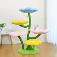 China Luxury Small-Size Wood Cat Climbing Frame Nest Rack Sisal Pet Scratch Pillar with Flower Toy No Land Occupation Packed in Carton for sale