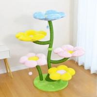 China Luxury Small-Size Wood Cat Climbing Frame Nest Rack Sisal Pet Scratch Pillar with Flower Toy No Land Occupation Packed in Carton for sale