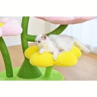 China Luxury Small-Size Wood Cat Climbing Frame Nest Rack Sisal Pet Scratch Pillar with Flower Toy No Land Occupation Packed in Carton for sale