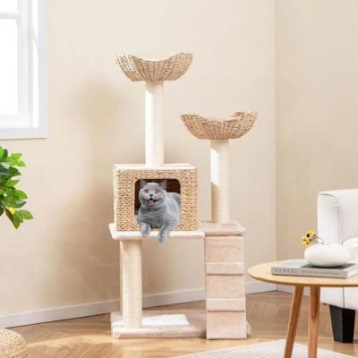 China Cattail Cat Tree, Multi-Level Cat Tower with Sisal Scratching Posts, Cat Condo, Basket Beds for sale