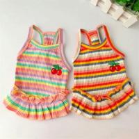 China Puppy Summer Fancy Dress Dog Costume for Small Breeds Pomeranian Striped 100% Cotton One Piece Short Skirt for sale