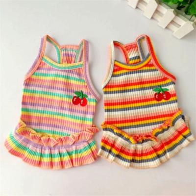 China Puppy Summer Fancy Dress Dog Costume for Small Breeds Pomeranian Striped 100% Cotton One Piece Short Skirt for sale