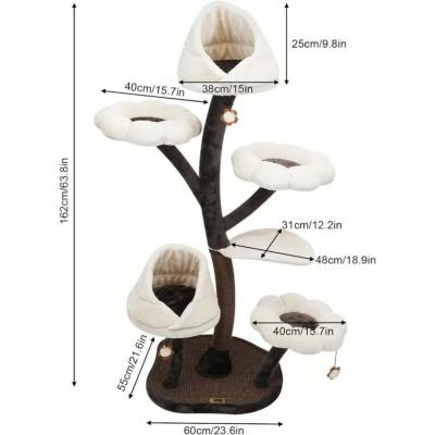 China Luxury 63.8in Cat Tree 22lbs Capacity Multi-Level Tower Brown Wool Sisal Wood Climbing Frame Scratching Posts Resting Platforms for sale