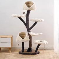 China Luxury 63.8in Cat Tree 22lbs Capacity Multi-Level Tower Brown Wool Sisal Wood Climbing Frame Scratching Posts Resting Platforms for sale