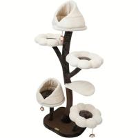 China Luxury 63.8in Cat Tree 22lbs Capacity Multi-Level Tower Brown Wool Sisal Wood Climbing Frame Scratching Posts Resting Platforms for sale