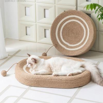 China Hot Sale Modern Durable Oval Sisal and Corrugated Paper Cat Scratcher for Pet Playing and Scratching for sale
