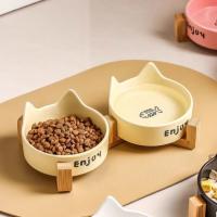 China Ceramic Pet Bowl Dish With Wood Stand No Spill Pet Ceramic Bowl for Dog Cat Food Water Feeder Cats Small Dogs Pet Bowl for sale