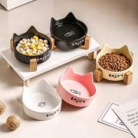 China Ceramic Pet Bowl Dish With Wood Stand No Spill Pet Ceramic Bowl for Dog Cat Food Water Feeder Cats Small Dogs Pet Bowl for sale