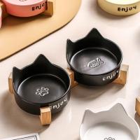 China Ceramic Pet Bowl Dish With Wood Stand No Spill Pet Ceramic Bowl for Dog Cat Food Water Feeder Cats Small Dogs Pet Bowl for sale