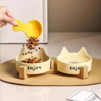 China Ceramic Pet Bowl Dish With Wood Stand No Spill Pet Ceramic Bowl for Dog Cat Food Water Feeder Cats Small Dogs Pet Bowl for sale
