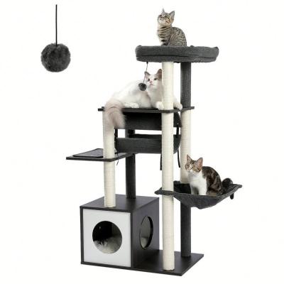China Luxury 130.5CM Cat Tree Condo Multi-Level Platform Tower Sisal Scratching Post Kitten Climber Perches Tunnel Hummock Halloween for sale