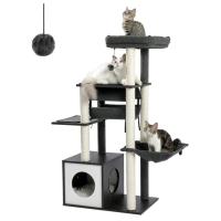 China Height 130.5CM Cat Tree Condo Multi-Level Platform Tower Sisal Scratching Post for Kitten Cat Climber Perches Tunnel Hummock Bed for sale