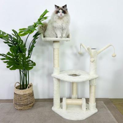 China Cheap Modern Wood Cat Tree Climbing Frame Hammock Condo Kittens Interactive Sisal Scratching Post Plush Carton for sale
