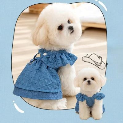 China Denim Dog Dresses for Small Dogs Flying Sleeves Leash Ring Summer Cat Apparel-Blue Chihuahua Outfits Puppy Girl Coat Birthdays for sale