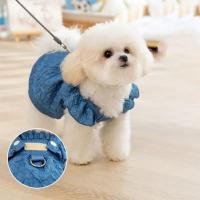 China Denim Dog Dresses for Small Dogs Flying Sleeves Leash Ring Summer Cat Apparel-Blue Chihuahua Outfits Puppy Girl Coat Birthdays for sale
