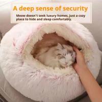 China Autumn Winter Modern Soft Plush Pet Bed Fluffy Cat Nest Semi-Enclosed Indoor Cushion Bed Cotton Carton Pack for sale