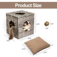 China Hot Sale Extra Large Double Square Wood Cat Cave Pet Cube Foldable Hideaway Natural Handwoven Bed for sale