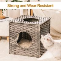 China Hot Sale Extra Large Double Square Wood Cat Cave Pet Cube Foldable Hideaway Natural Handwoven Bed for sale