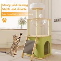 China Luxury Modern Eco-Friendly Plastic Green Cat Tree Tower Jumping Platform Space Capsule Design Hanging Ball Condo Carton for sale