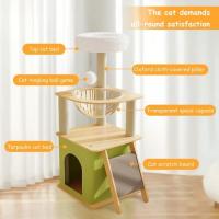 China Luxury Modern Eco-Friendly Plastic Green Cat Tree Tower Jumping Platform Space Capsule Design Hanging Ball Condo Carton for sale