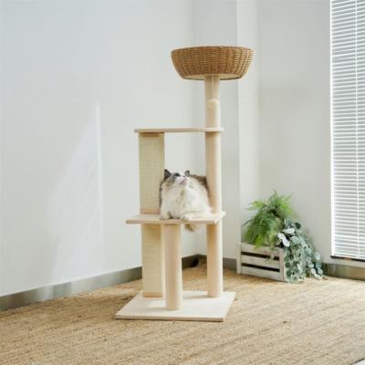 China Luxury Cat Tree Scratcher Sisal Pillar Fabric Big Cats Climbing Frame Bed Integration Four Seasons Nest for Rattan Halloween for sale
