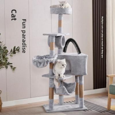 China Classic Multilevel Cat Climbing Frame Linen Scratching Board and Toy-Filled Cat Tree Sustainable Indoor Cat Scratcher for sale