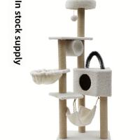 China Classic Multilevel Cat Climbing Frame Linen Scratching Board and Toy-Filled Cat Tree Sustainable Indoor Cat Scratcher for sale