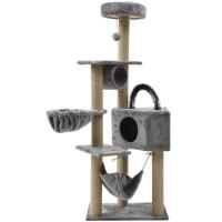 China Classic Multilevel Cat Climbing Frame Linen Scratching Board and Toy-Filled Cat Tree Sustainable Indoor Cat Scratcher for sale