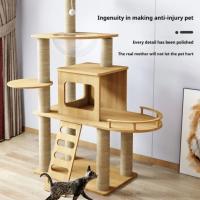 China Wood Luxury Cat Climbing Frame Cat Trees for Tower Large Cats Large Hammock Sisal Covered Scratching Posts Cozy Condo Top Perch for sale