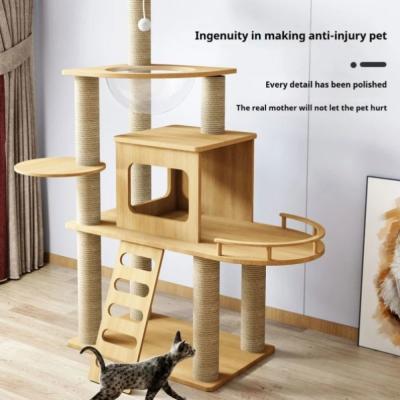 China Wood Luxury Cat Climbing Frame Cat Trees for Tower Large Cats Large Hammock Sisal Covered Scratching Posts Cozy Condo Top Perch for sale