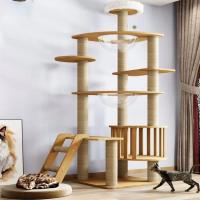 China Wood Luxury Cat Climbing Frame Cat Trees for Tower Large Cats Large Hammock Sisal Covered Scratching Posts Cozy Condo Top Perch for sale