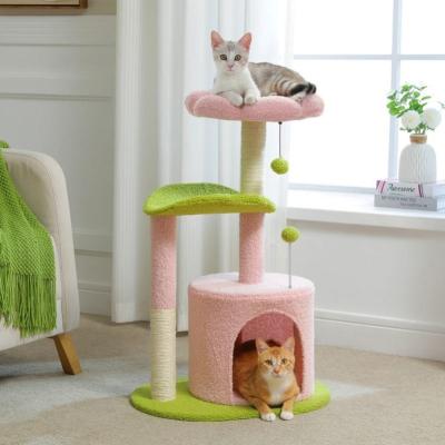 China Flower Cat Tree for Indoor Cats, Small Cat Tower with Sisal Scratching Post, Soft Condo, Plush Perches, Fluffy Balls, Cat Toys for sale