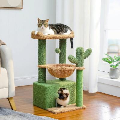 China 4-in-1 Cactus Cat Tree for Indoor Cat, Small Cat Tower with Large Condo, Scratching Post, Deep Hammock, Cozy Top Perch, Cat Toys for sale