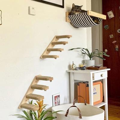 China 3Pcs Luxury Halloween Cat Hammock Four Step Sisal Stairways Scratching Posts Set Wall Mounted Eco-Friendly Durable Wooden for sale