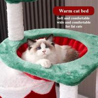 China Modern Luxury Cat Tower Sisal Scratching Board Christmas Tree Design Soft Plush Cat Bed Indoor Cat Toy Xmas Gift Wood Material for sale