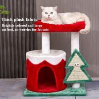 China Modern Luxury Cat Tower Sisal Scratching Board Christmas Tree Design Soft Plush Cat Bed Indoor Cat Toy Xmas Gift Wood Material for sale