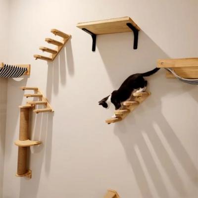 China Solid Wood Wall Mounted Climbing Frame Modern Eco-Friendly Cat Wall Jumping Platform Corner Viewing Platform Cat Bed Hammock for sale