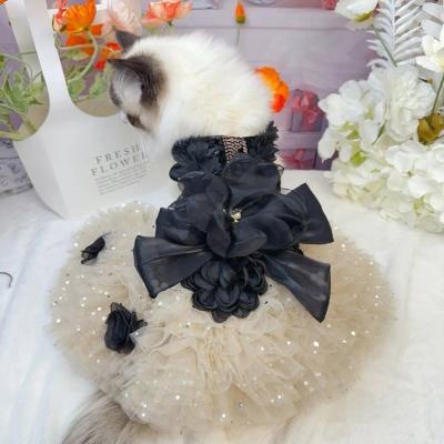 China Chic Cute Solid Black Roseflower Puppy Dog Clothing Sequin Lace Sling Princess Dress Halloween Fitting Small Medium 100% Cotton for sale
