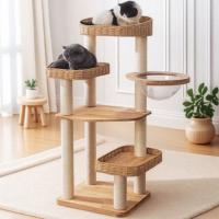 China Luxury Wood & Rattan Space Capsule Cat Scratching Tree Durable & Eco-Friendly for Halloween Decorations for sale