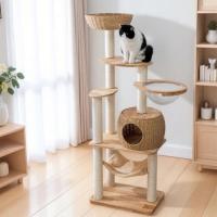 China Luxury Wood & Rattan Space Capsule Cat Scratching Tree Durable & Eco-Friendly for Halloween Decorations for sale