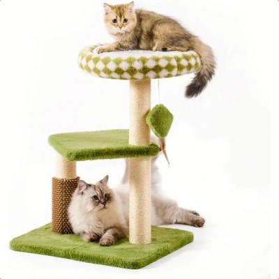 China Small Wood Cat Tree Tower with Scratching Post Indoor Cat Trees for Large Adults Cute Removable Cat Perch for sale