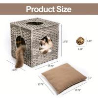 China Cute Natural Rattan Wicker Cat House Hand Woven Bed Basket for Cats and Small Dogs Square Design with Laundry Style for sale
