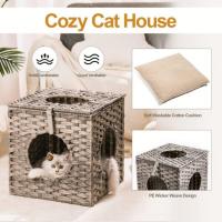 China Cute Natural Rattan Wicker Cat House Hand Woven Bed Basket for Cats and Small Dogs Square Design with Laundry Style for sale