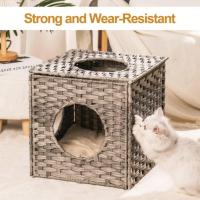 China Cute Natural Rattan Wicker Cat House Hand Woven Bed Basket for Cats and Small Dogs Square Design with Laundry Style for sale