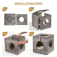 China Cute Natural Rattan Wicker Cat House Hand Woven Bed Basket for Cats and Small Dogs Square Design with Laundry Style for sale
